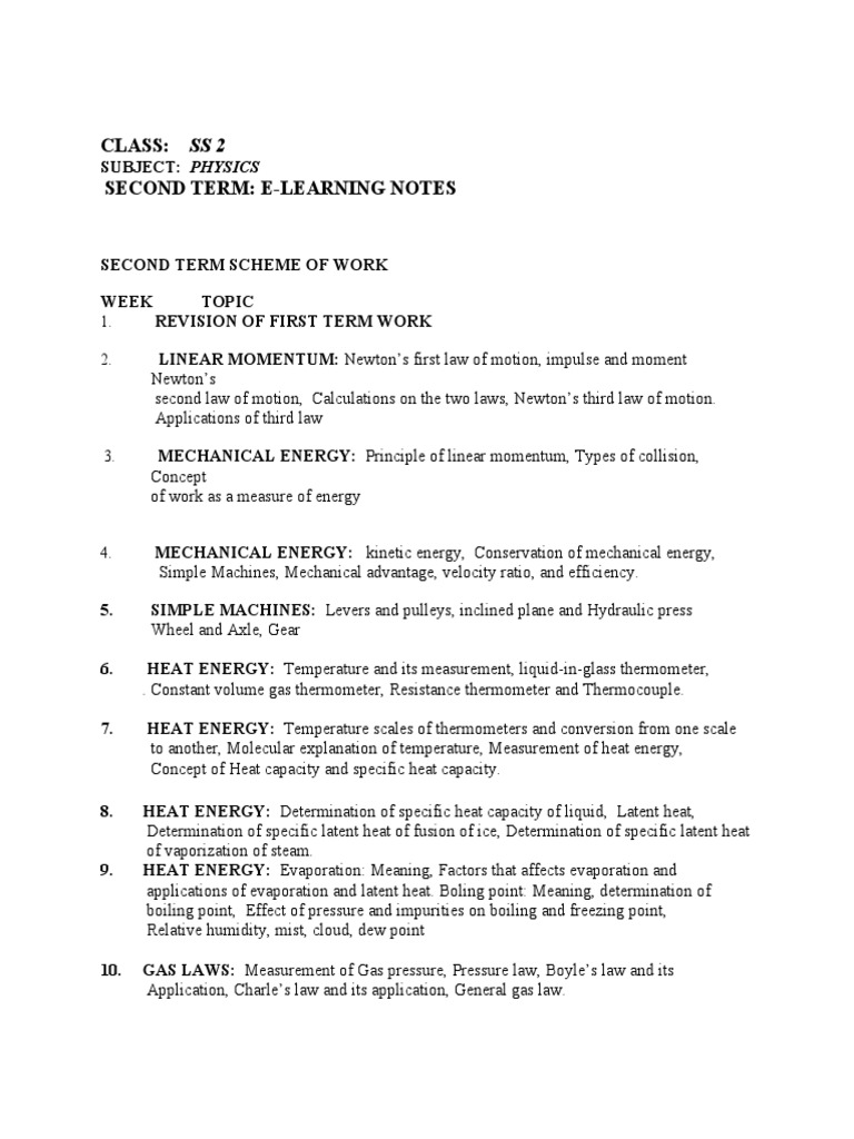 Physics Ss2 2nd Term e Notes | PDF | Collision | Thermometer