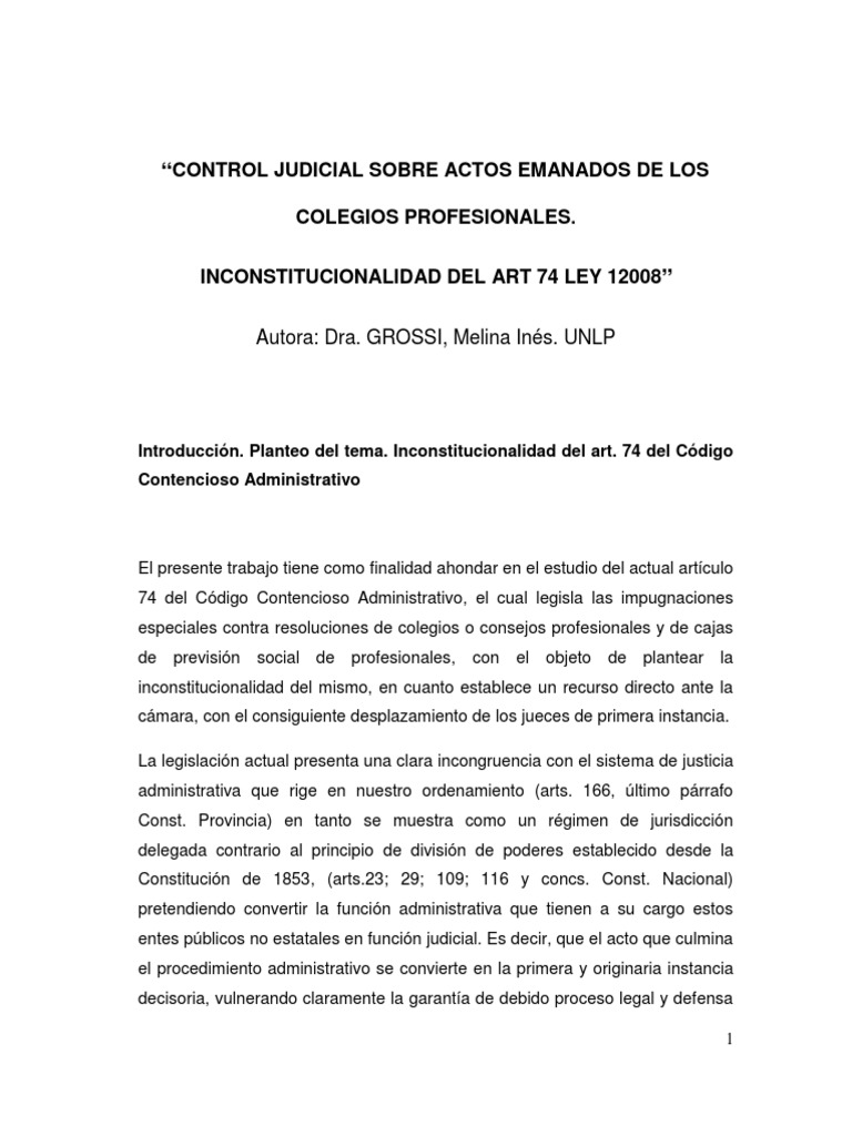 Inconstitucionalidad del Art. 74 Ley 12008 | PDF | Jurisdicción ...