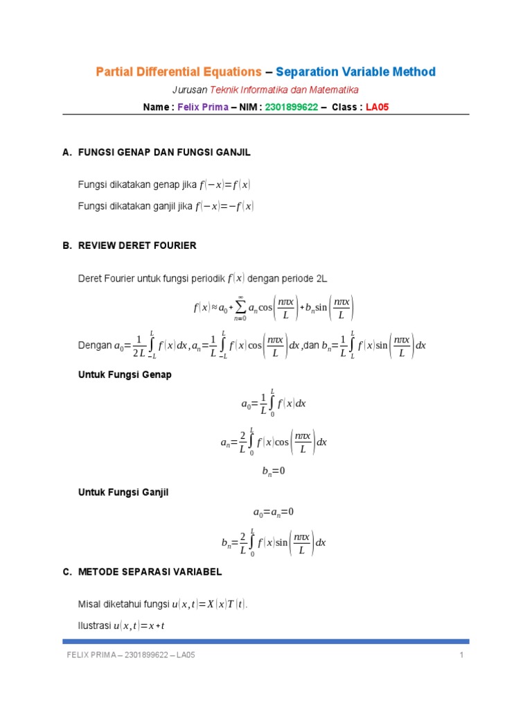 M 4 Partial Differential Equations Separation Variable Method Pdf