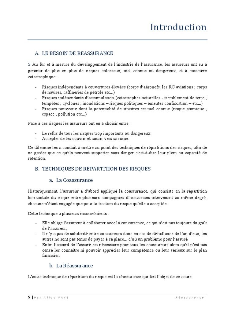 Cours Reassurance | PDF | Réassurance | Assurance