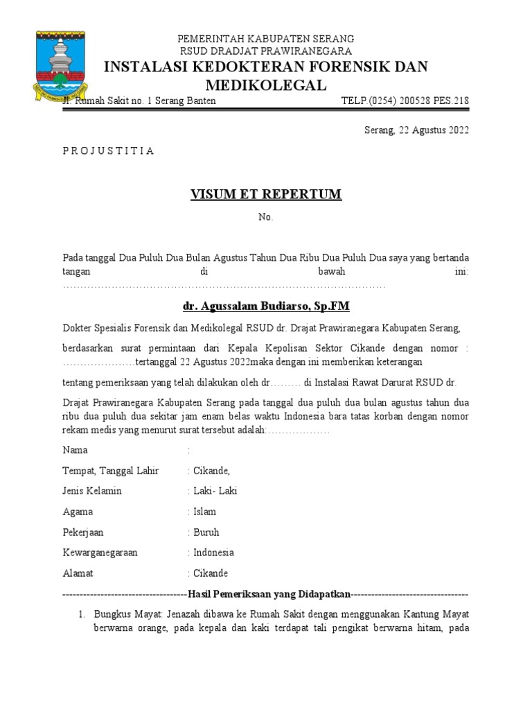 Contoh Visum Luka Memar Forensik | PDF