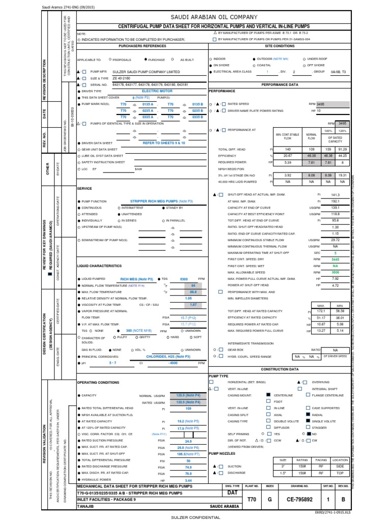 Stripper Rich MEG Pumps Data Sheet | PDF | Pump | Liquids