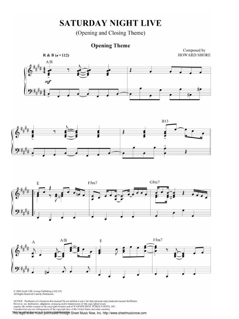 SNL Theme Sheet Music Download | PDF | Law
