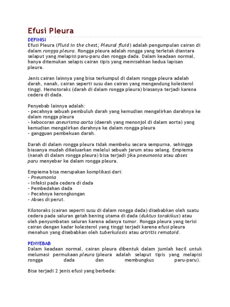 Efusi Pleura - Penyebab, Gejala, Diagnosis dan Pengobatan | PDF