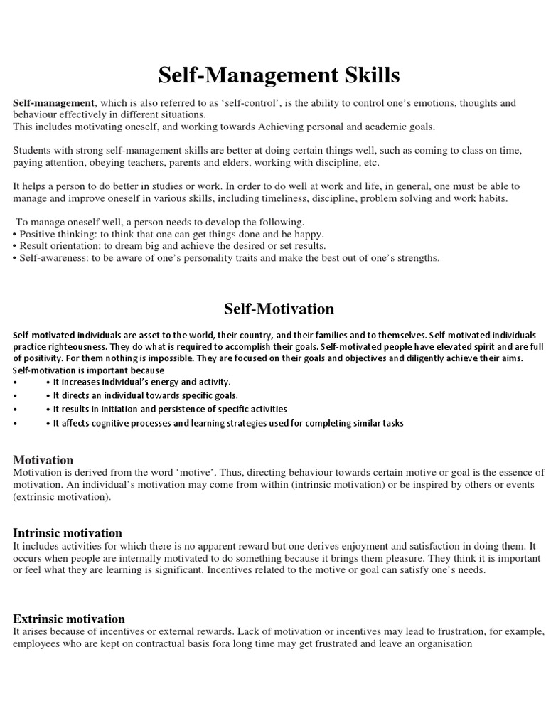 Self-Management and Motivation Skills | PDF | Motivational | Motivation