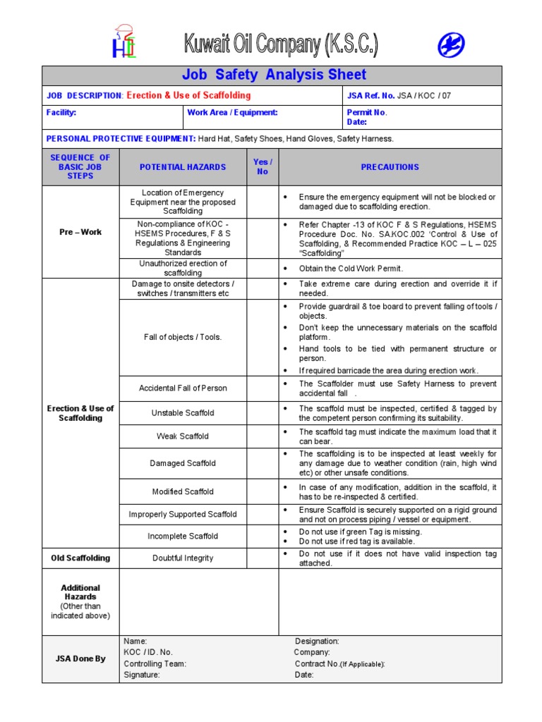 Scaffolding Job Safety Analysis Guide | PDF | Scaffolding | Safety