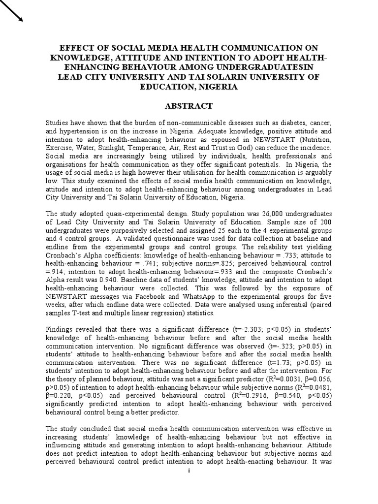 Effect of Social Media Health Communication On Knowledge Attitude and ...