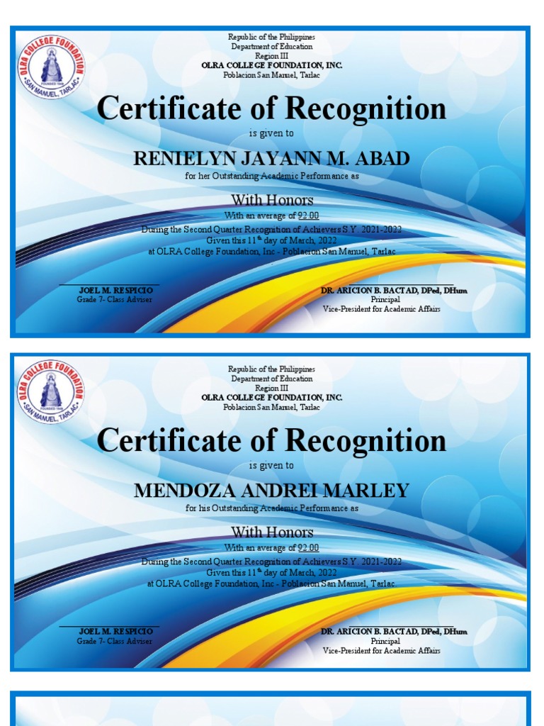 Certificate of Recognition G-7 | PDF | Philippines | Public Administration