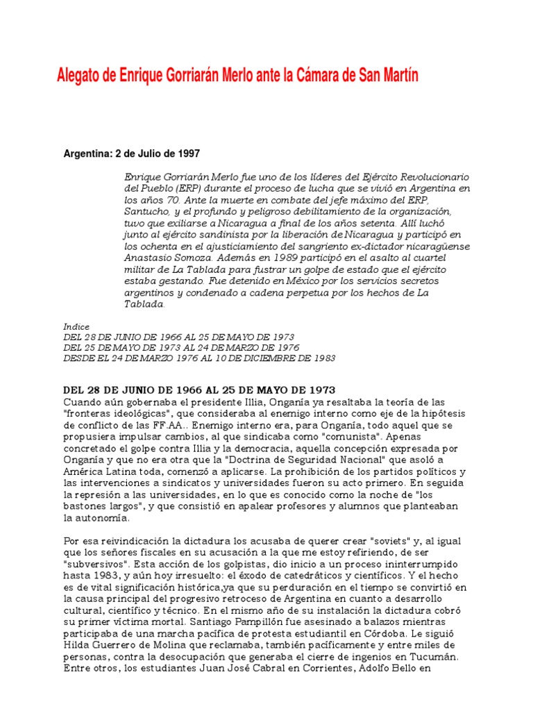Alegato de Enrique Gorriarán Merlo Ante La Cámara de San Martín | PDF