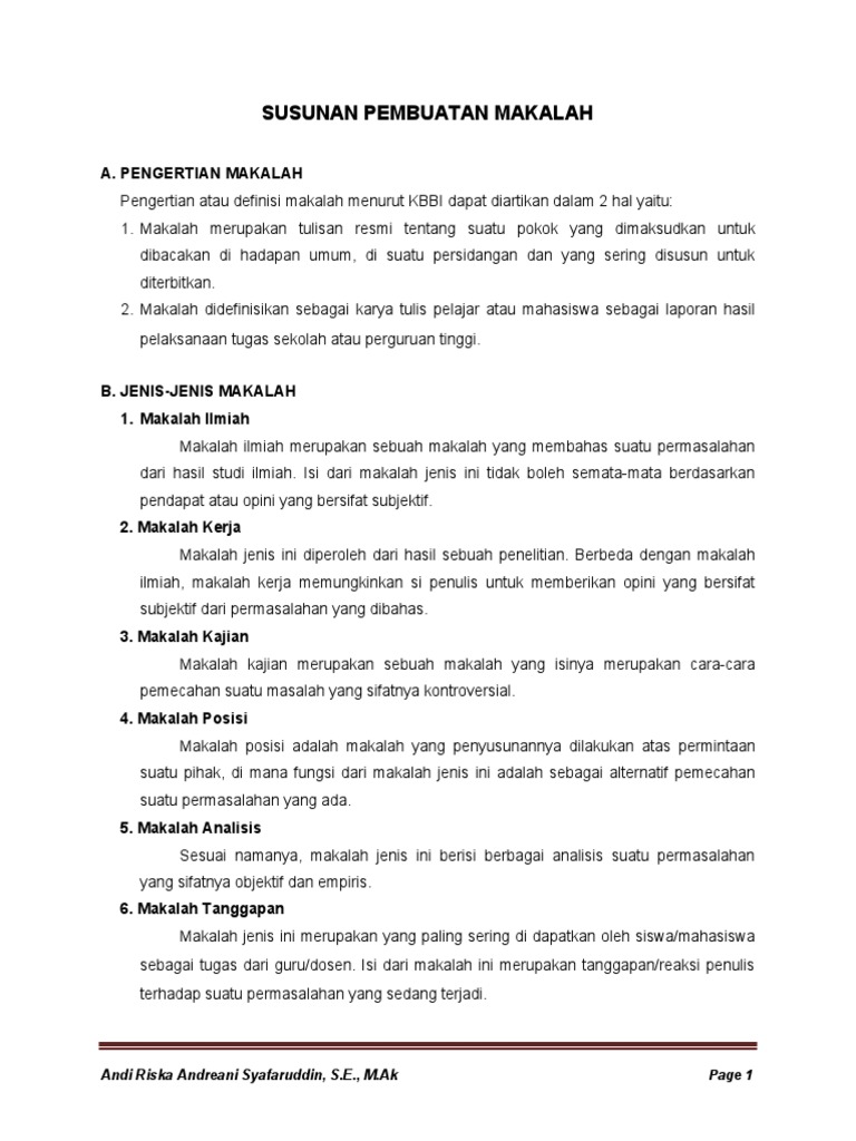 Contoh Susunan Pembuatan Makalah | PDF