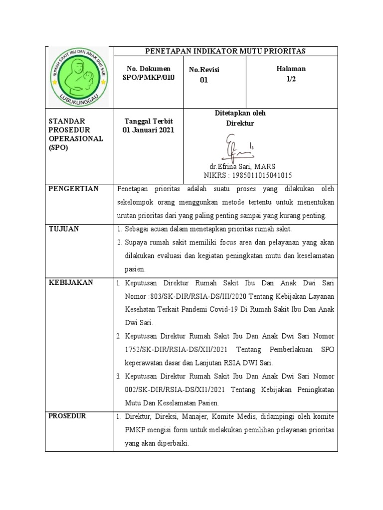 Spo Penetapan Indikator Mutu Prioritas | PDF | Bisnis | Pengembangan Diri