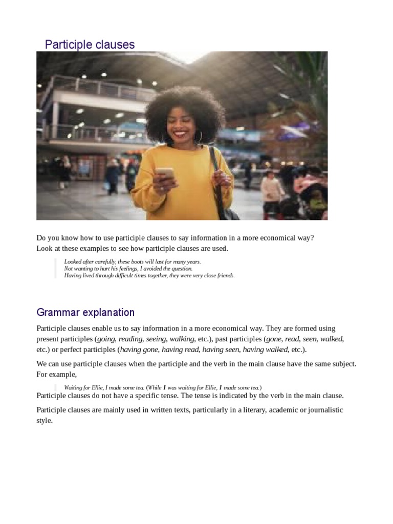 Participle Clauses: Grammar Explanation | PDF | Verb | Grammatical Tense