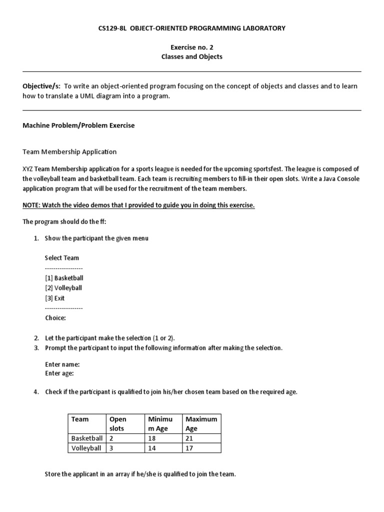 Oop Lab Exer 2 Classes And Objects Pdf Object Oriented Programming Java Programming 6697