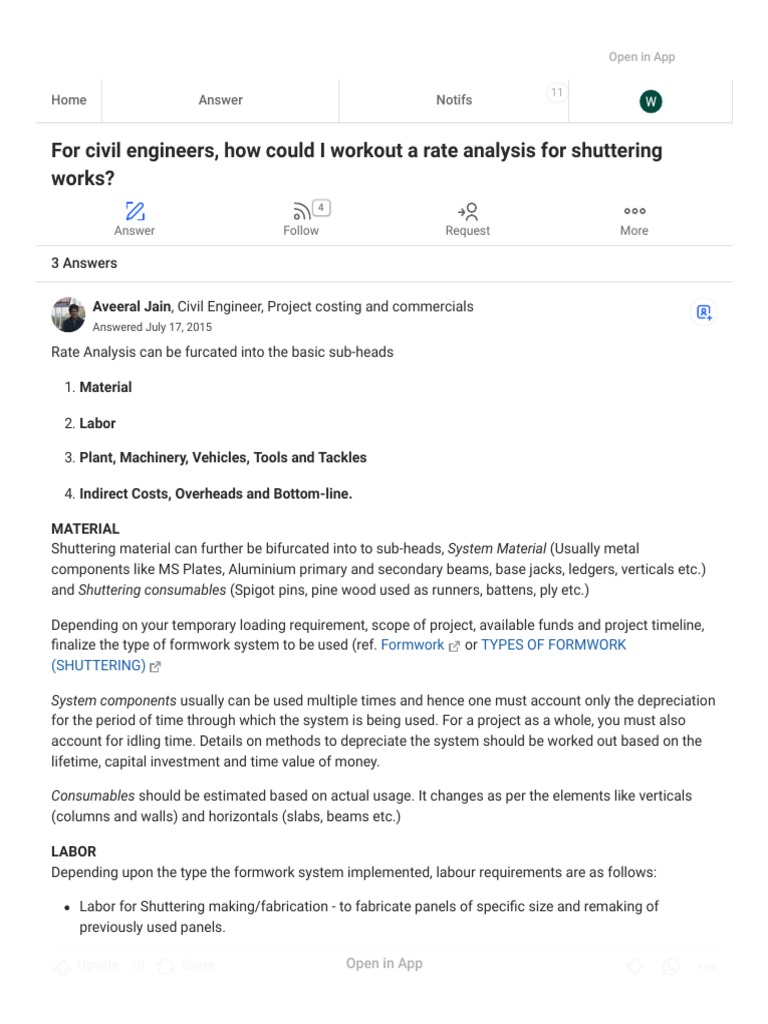 Rate Analysis Breakdown: A Guide to Calculating Costs for Shuttering ...