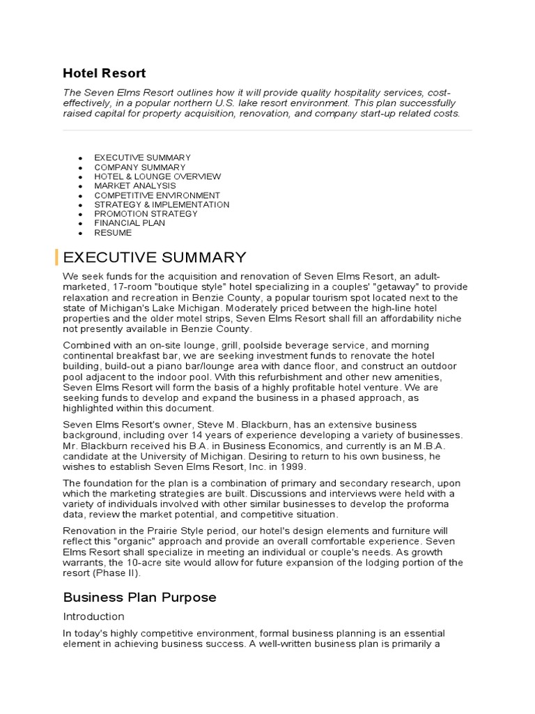 Executive Summary: Hotel Resort | PDF | Room | Basement