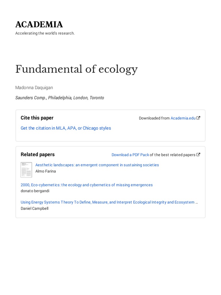 Fundamental of Ecology: Cite This Paper | PDF | Ecology | Ecosystem