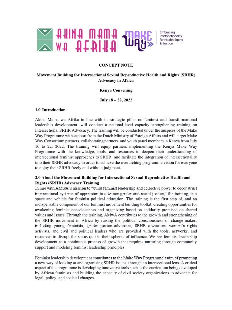 Concept Note - Intersectional SRHR AWLI Kenya | PDF | Intersectionality | Feminism
