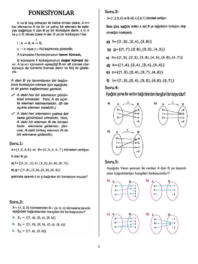 Fonksiyonlar Konu Anlatımı | PDF