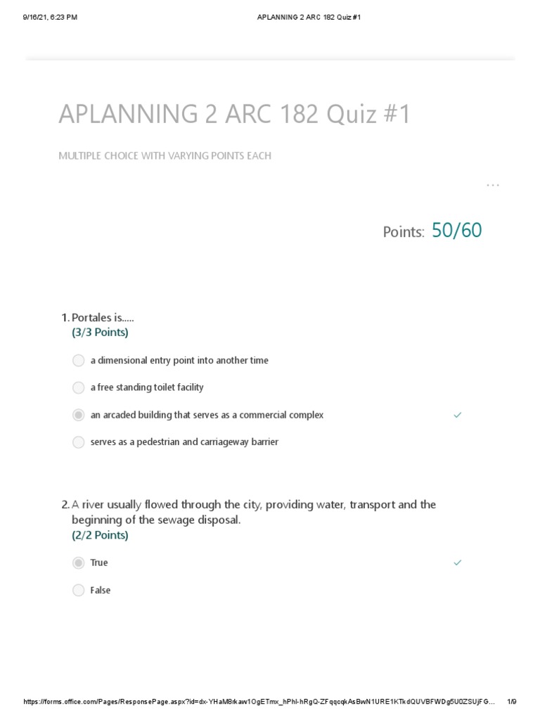 Quiz 1 Planning | PDF | City | Urban Planning