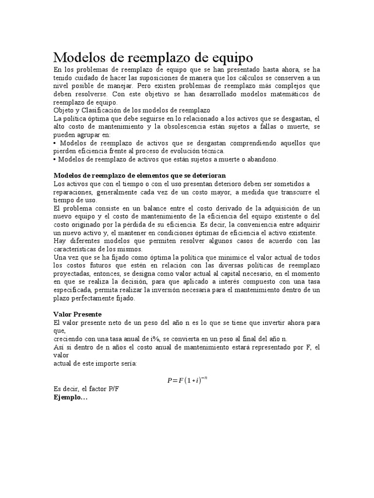 Modelos de Reemplazo de Equipos | PDF | Economias