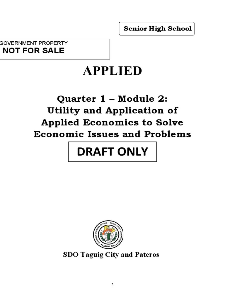 SHS APPLIED ECONOMICS Module 2 Utility and Application of Applied ...