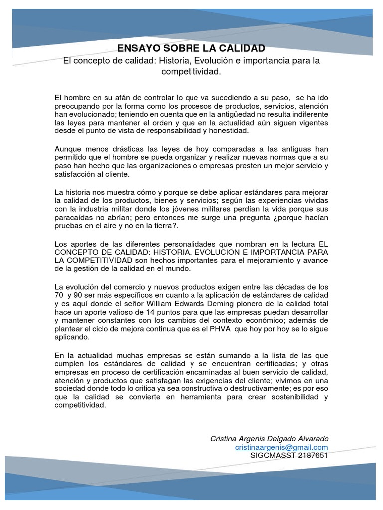 Ensayo Sobre La Calidad | PDF | Calidad (comercial) | Economias
