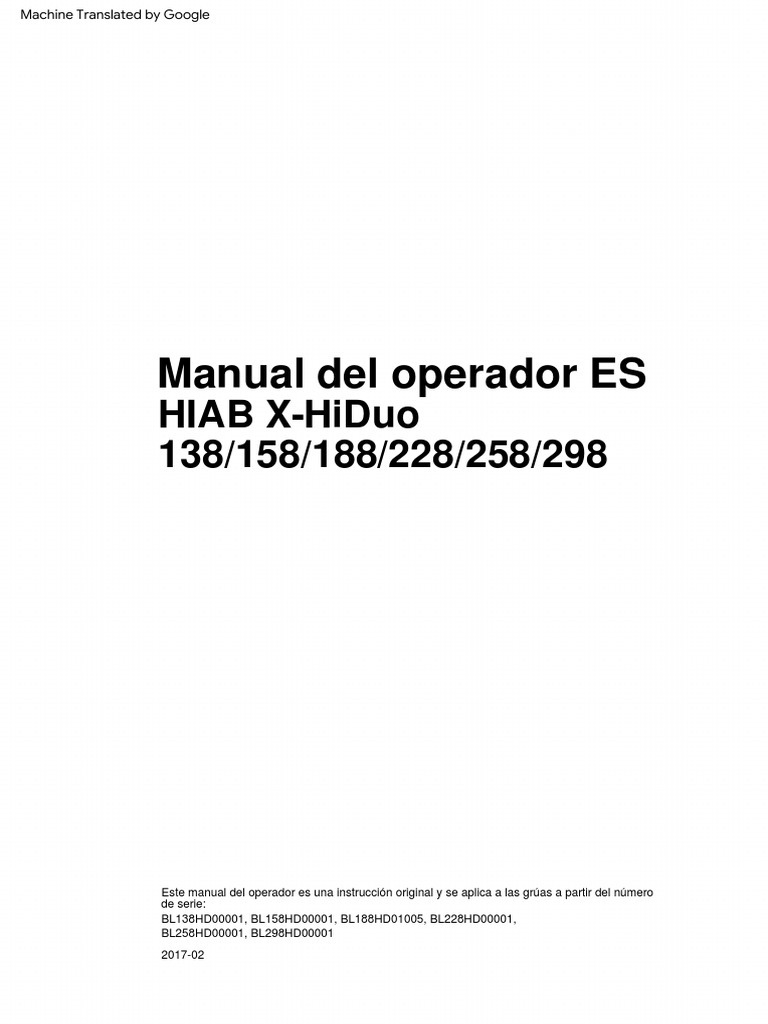 Hiab - X Hiduo 138 298 - Operators Manualll Comprimido - Parte1 | PDF ...