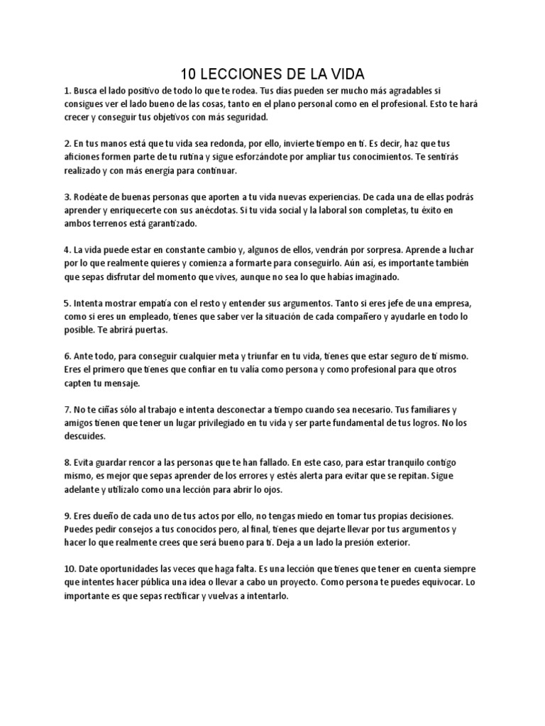 10 Lecciones de La Vida | PDF
