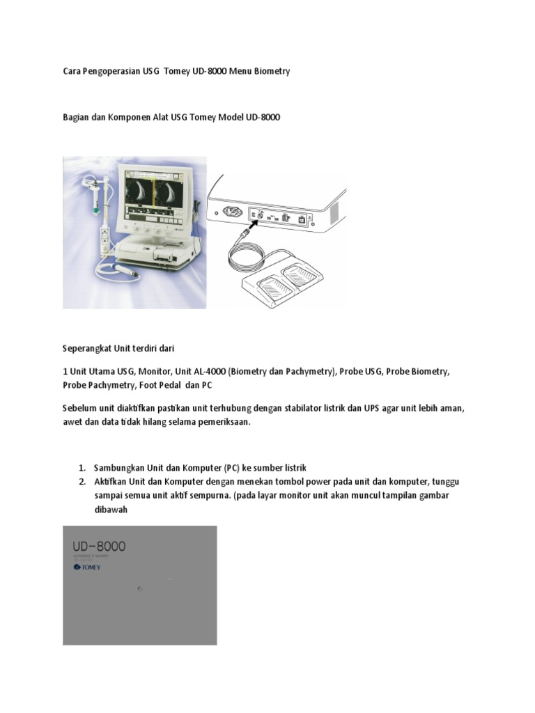 Cara Pengoperasian USG Tomey UD 8000 Biometry-1 | PDF