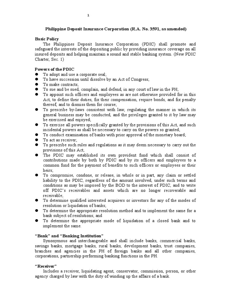 Overview of PDIC Functions and Coverage | PDF | Banks | Deposit Account
