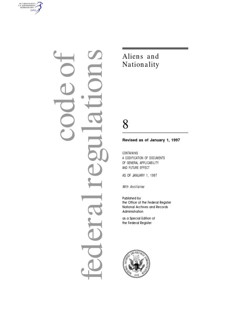 CFR 1997 Title8 Vol1 | PDF | Code Of Federal Regulations | Naturalization
