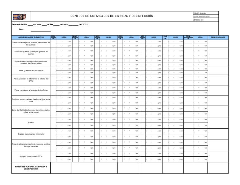 Formato Registros Limpieza y Desinfeccion | PDF