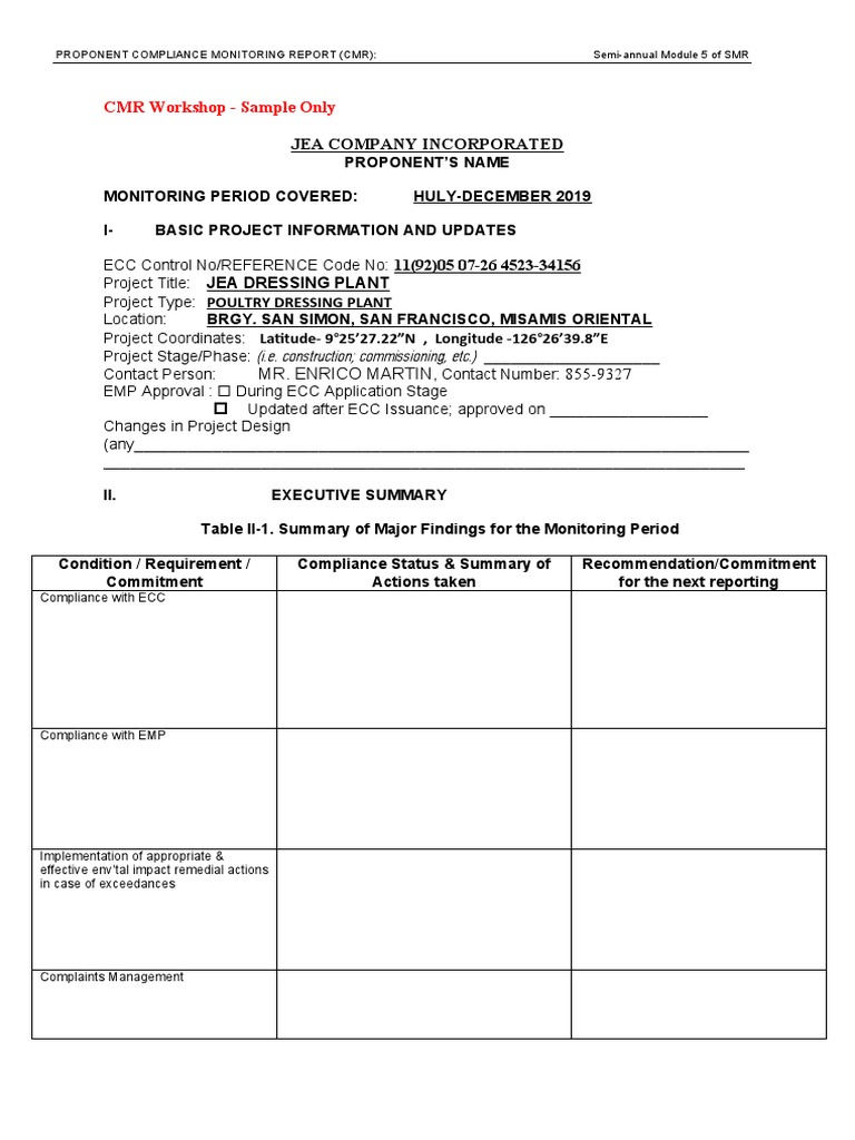 CMR Sample for JEA Dressing Plant | PDF | Waste Management | Waste
