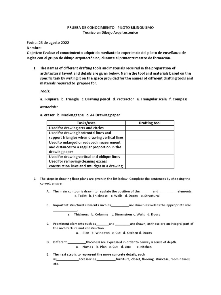 Architectural Drawings Practice Test | PDF | Drawing | Civil Engineering