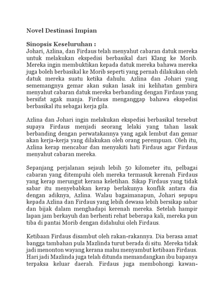 Sinopsis Novel Destinasi Impian | PDF