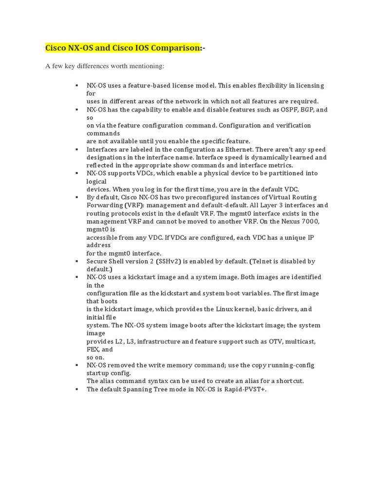 Cisco NX-OS and Cisco IOS Comparison | PDF | Booting | Network Architecture Cisco NX-OS and Cisco IOS Comparison | PDF | Booting | Network Architecture