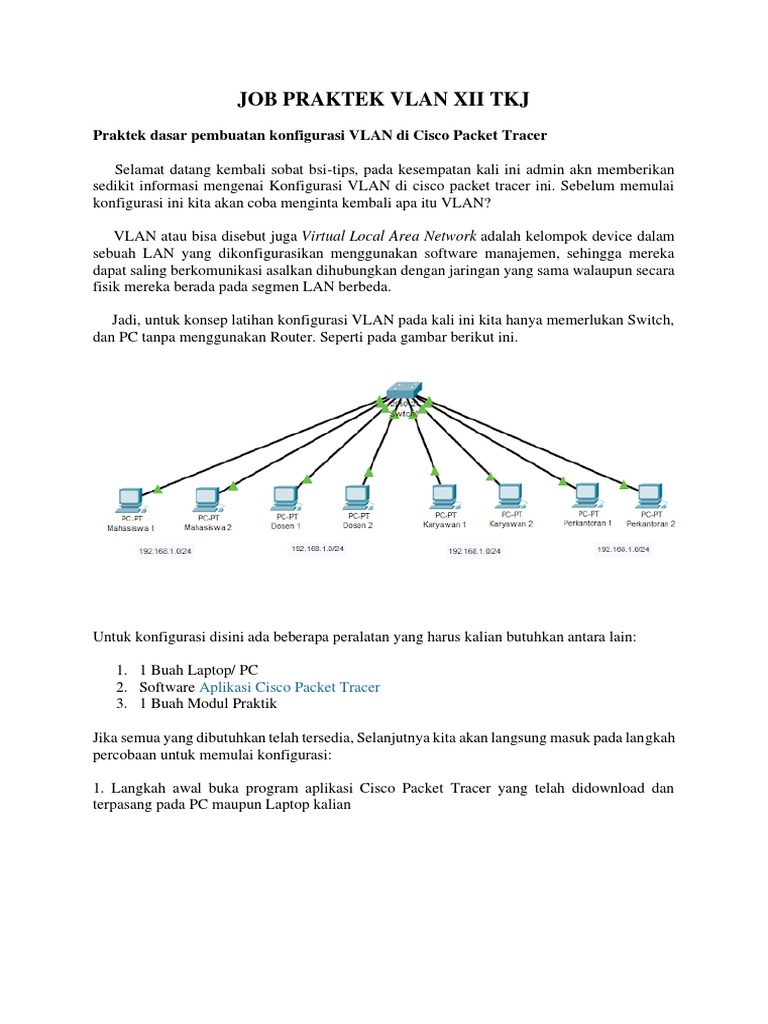 Praktek Dasar Pembuatan Konfigurasi VLAN Di Cisco Packet Tracer | PDF
