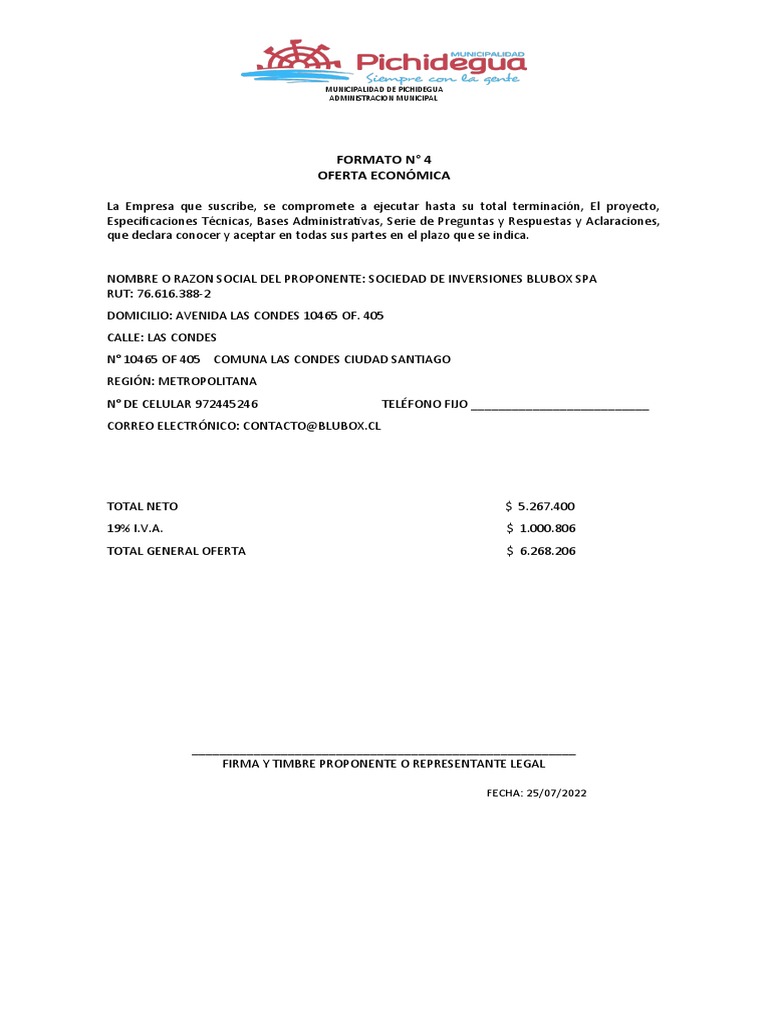 Formato - 2 - Carta - Oferta Economica | PDF