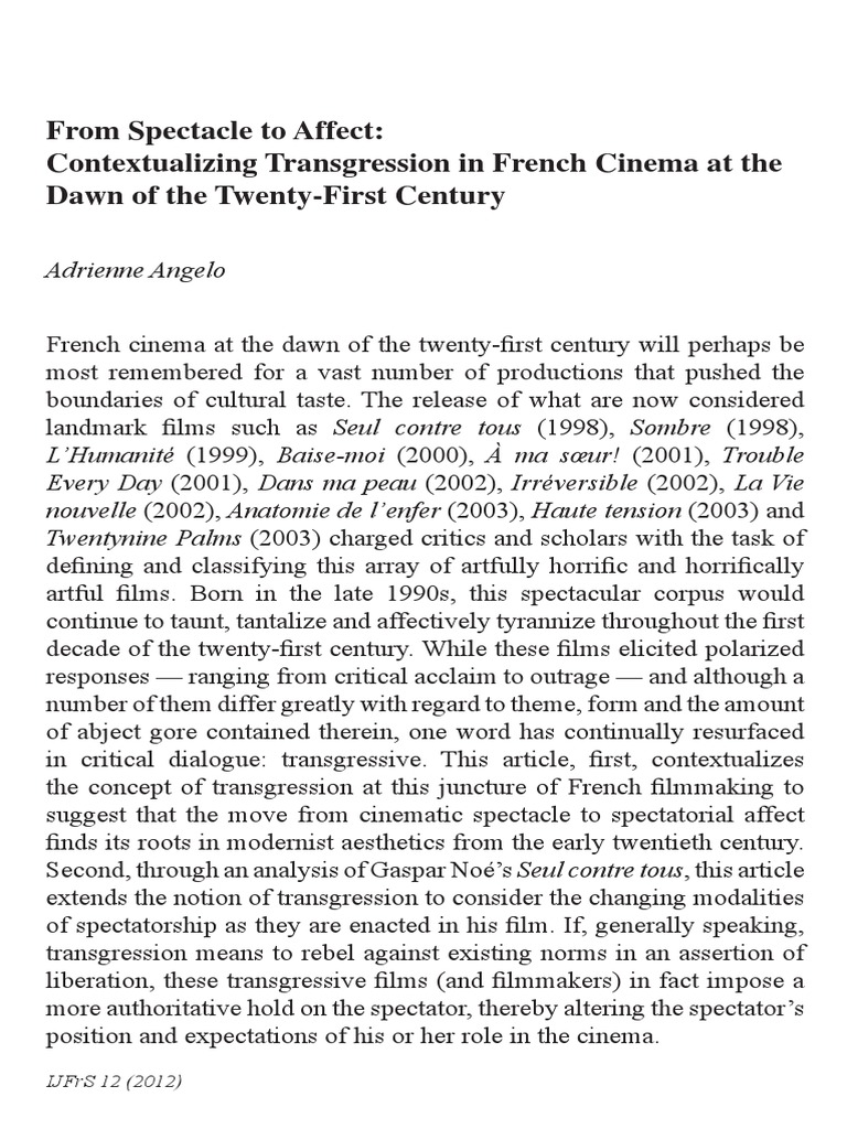 From Spectacle To Affect: Contextualizing Transgression in French ...