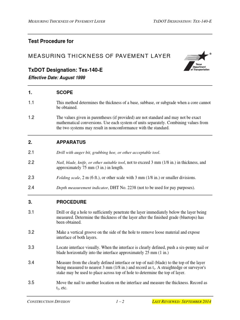 Measuring Thickness of Pavement Layer: Test Procedure For | PDF | Nail ...