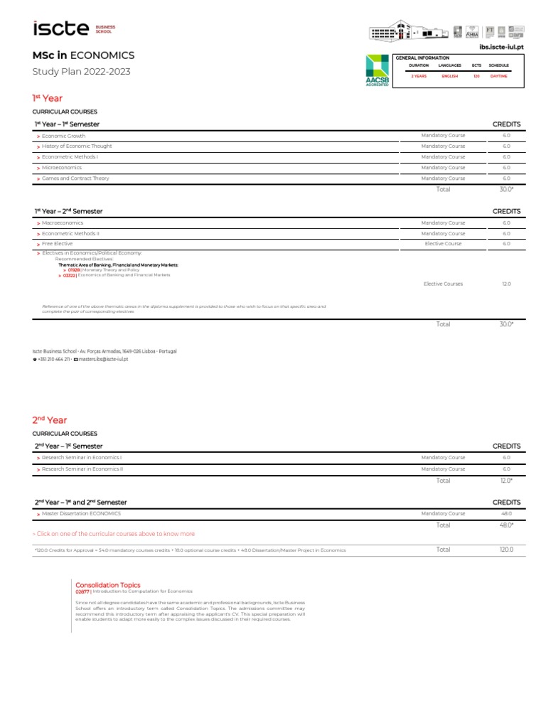 MSc in Economics Study Plan 2022-2023 | PDF | Economics | Business
