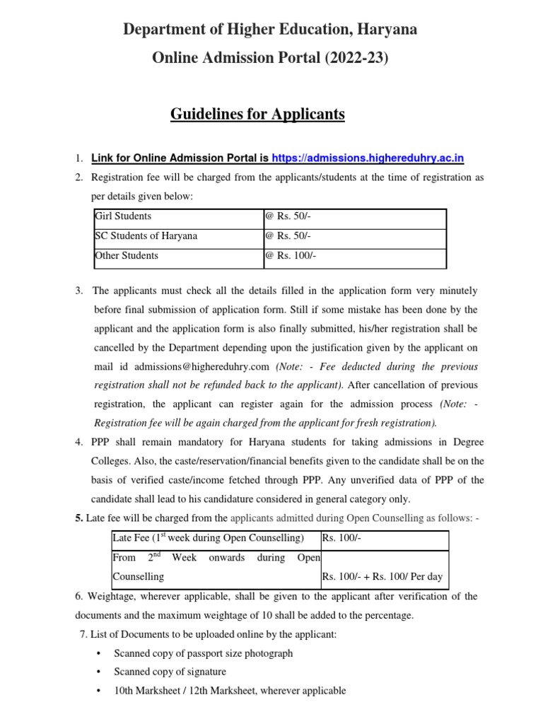 Guidelines For Applicants: Department of Higher Education, Haryana ...