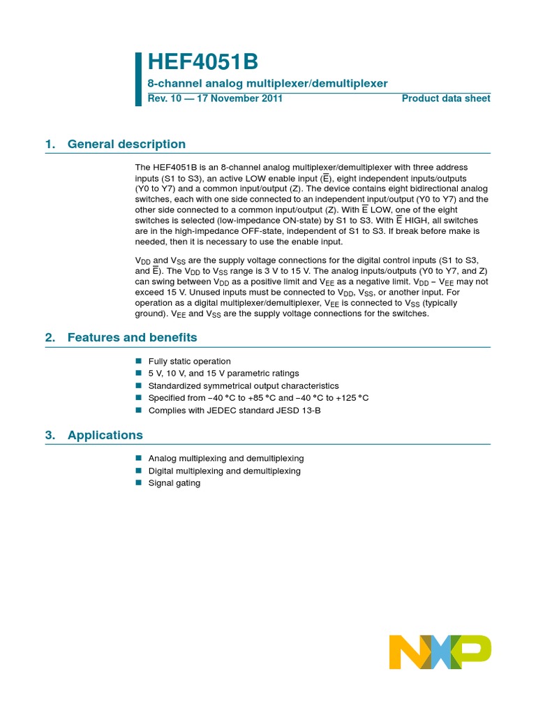 HEF4051B: 1. General Description | PDF | Electronics | Computer Engineering