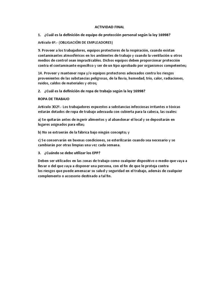 Definiciones y Normativas de EPP y Ropa de Trabajo | PDF | Mercurio ...