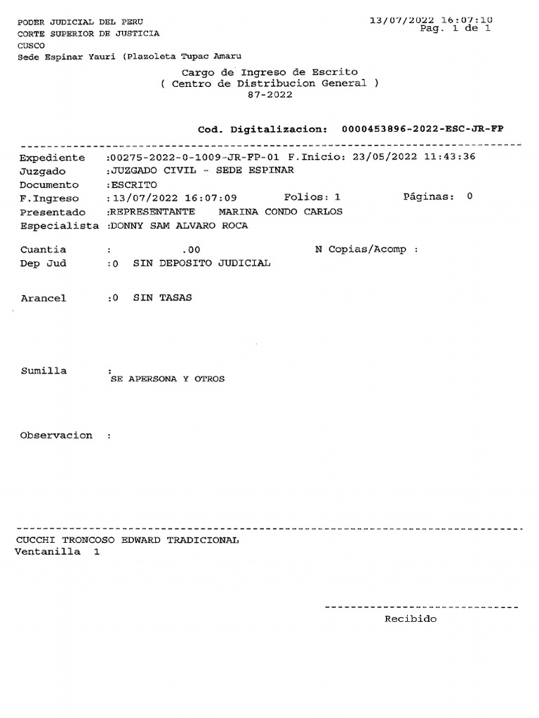 Exp. 00275-2022-0-1009-JR-FP-01 - Anexo - 00832-2022 | PDF | Separación ...