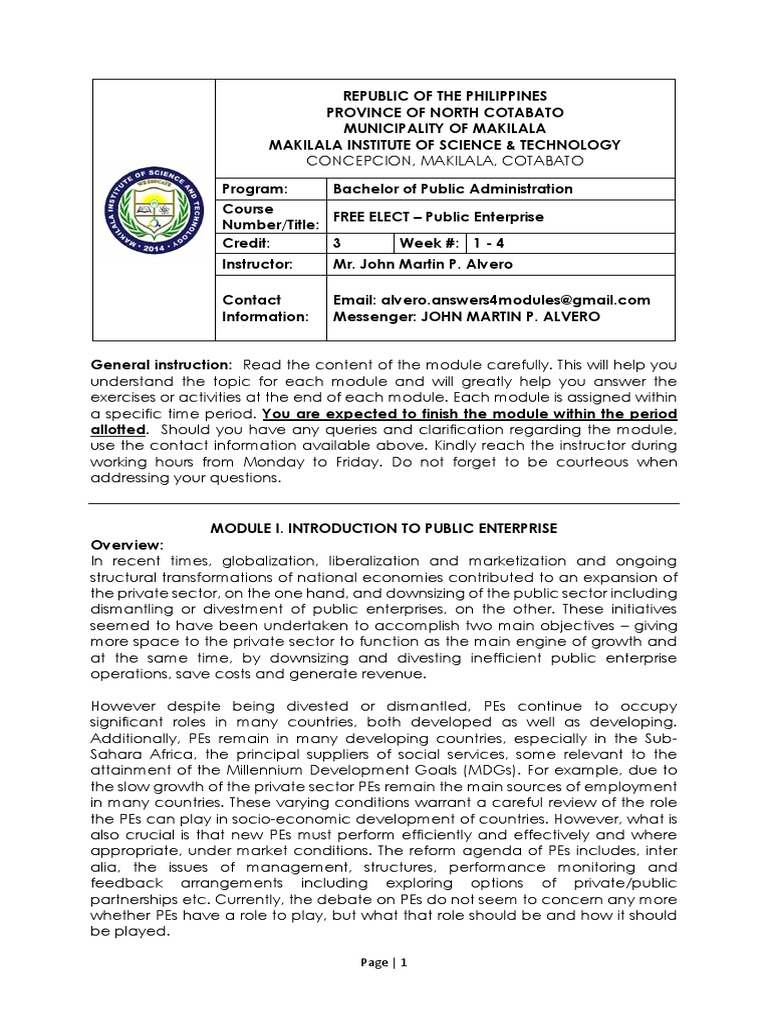 Module 1 - Public Enterprise | PDF | Privatization | State Owned Enterprise