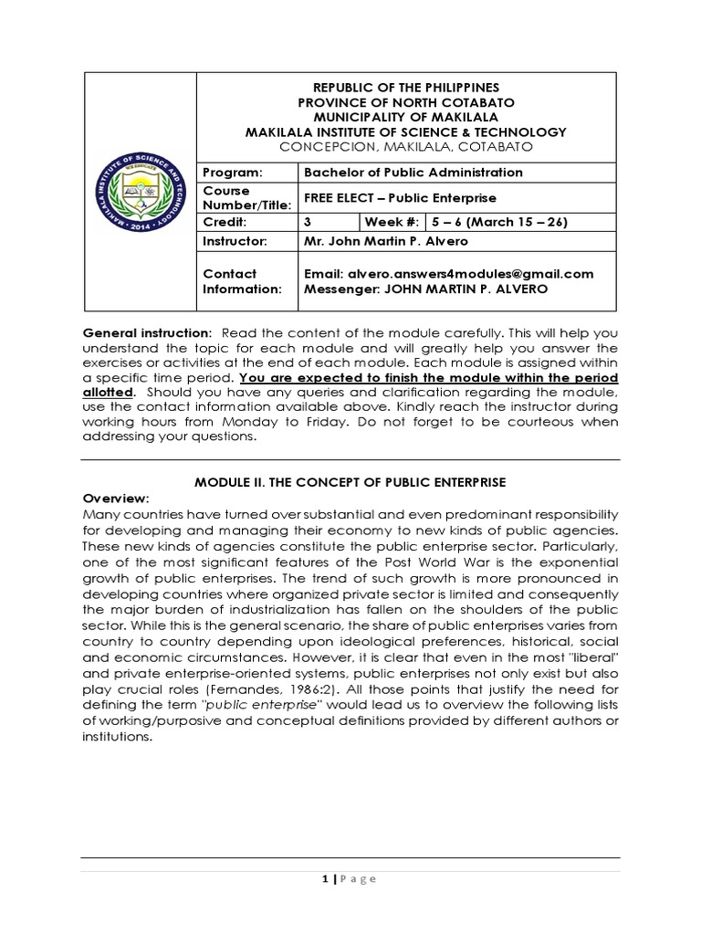 Module 2 - Public Enterprise | PDF | Entrepreneurship | State Owned ...