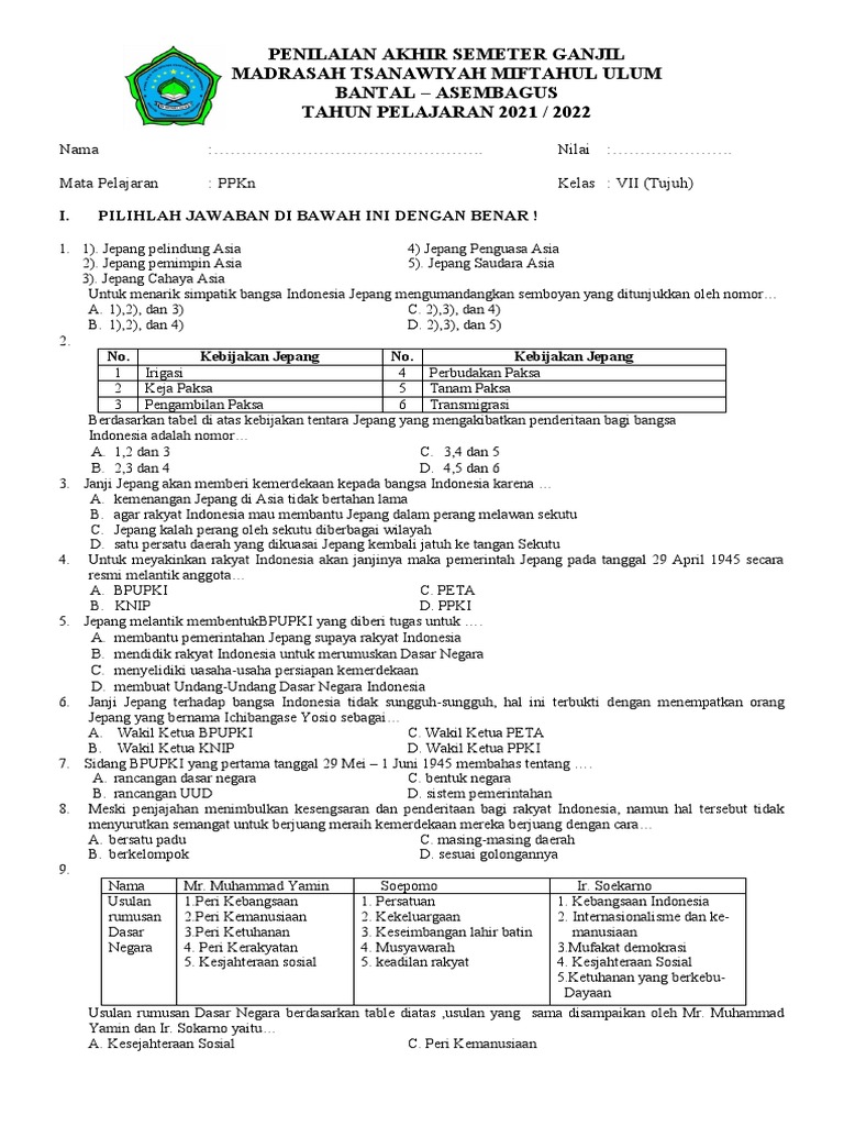 Soal PAS PKN Kelas 7 K13 | PDF