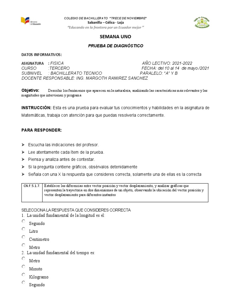 Diagnostic Tests for Physics: Forces, Motion, and Fundamental Concepts ...