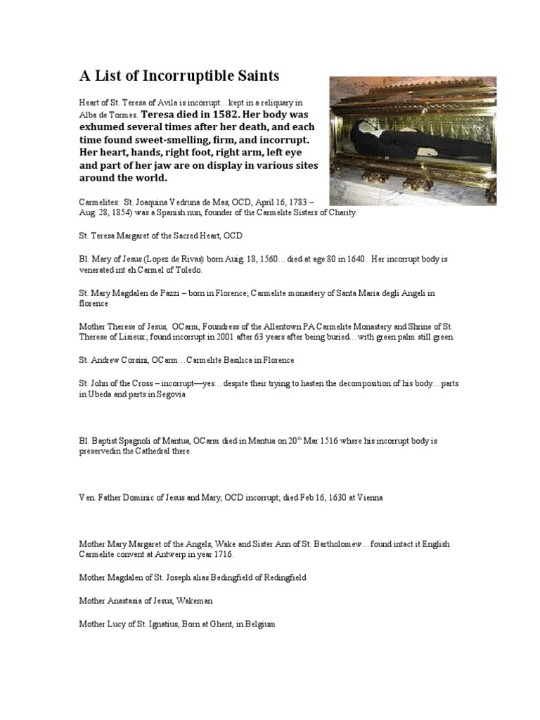 A List of Incorruptible Saints | PDF | Decomposition | Mummy